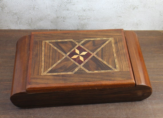 Vintage Wooden Box with Marquetry- Vintage Marquetry … - Gem