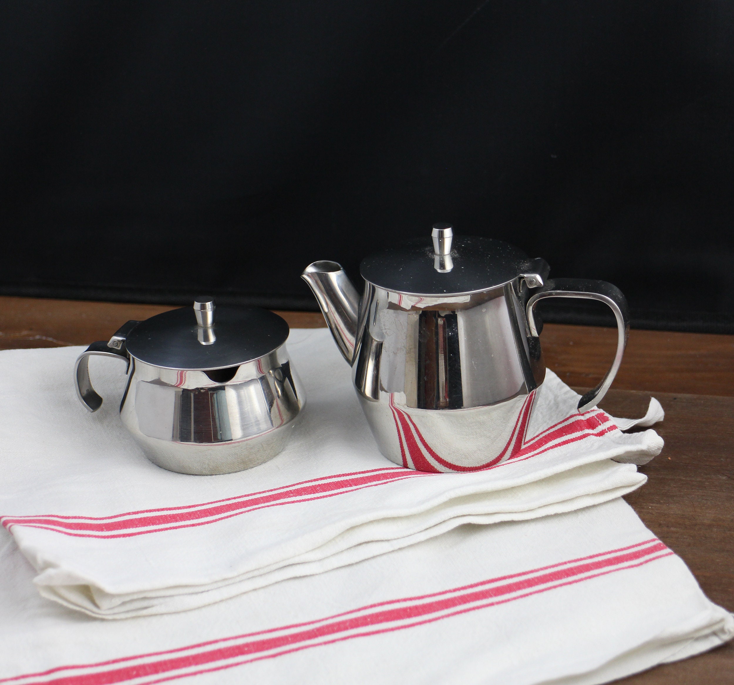Retro Vintage Stainless Steel Tea Serving Set Teapot and Sugar Bowl ...