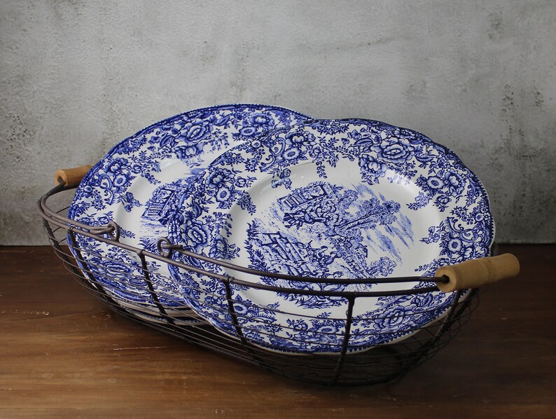 Vintage French Plates - Set of 5 Plate, Ironstone Blue Transferware ...