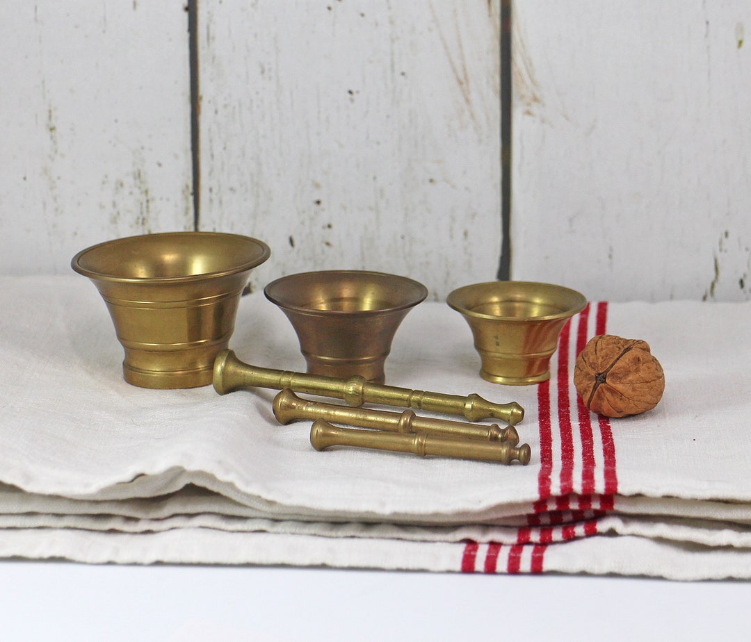 Vintage Set of 3 Bronze Tiny Mortars and Pestles Miniature Antique ...