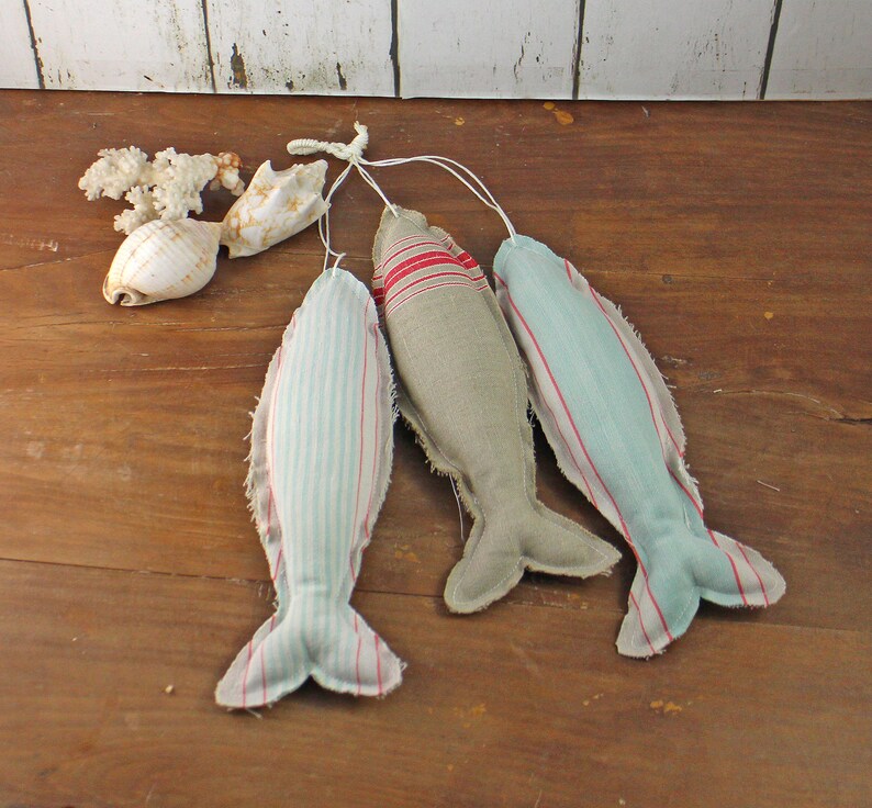Antique Grain Sack Fishes Set of 3 Vintage Fabric Fishes Stuffed Fish ...