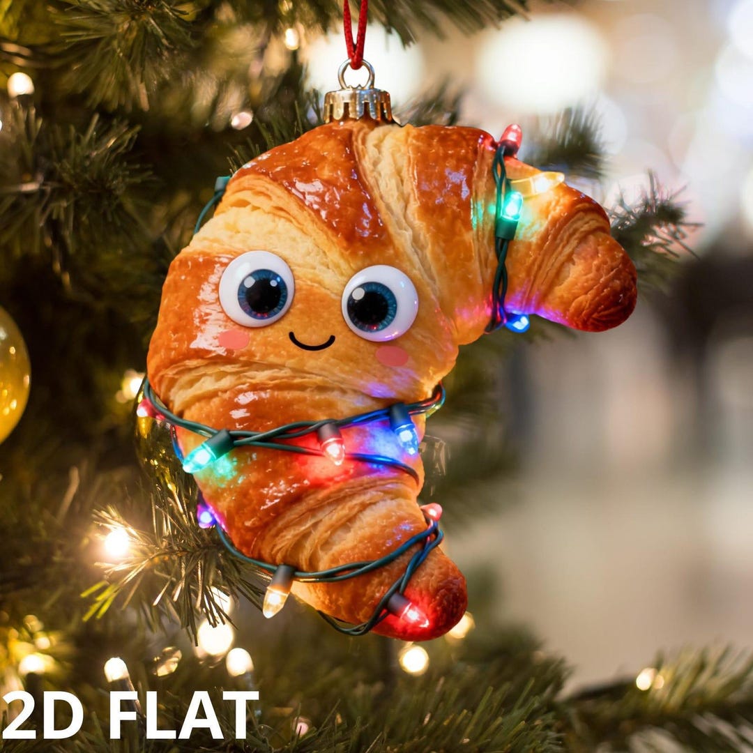 Kawaii Croissant Christmas Ornament, Funny Foodie Tree Decor - Etsy