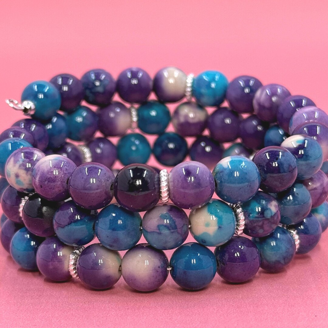 Purple & Blue Rain Flower Jade Memory Wire Bracelet - Etsy