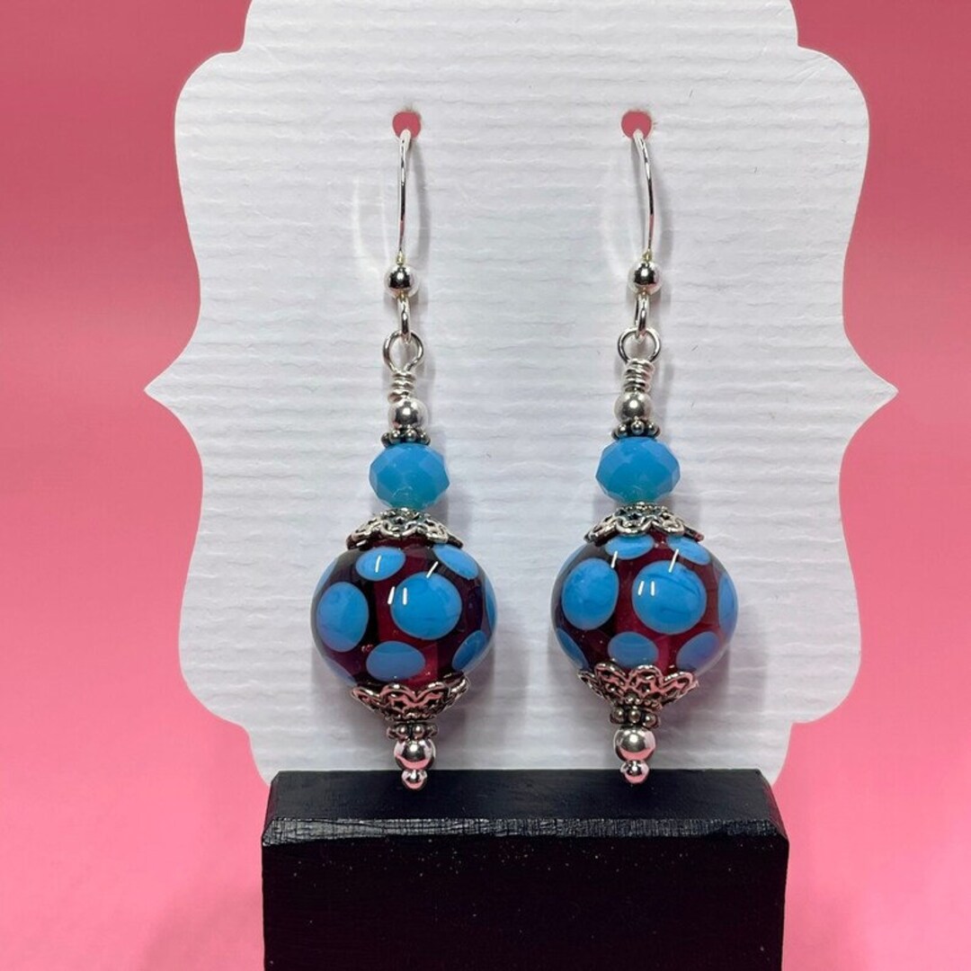 Brown & Turquoise Polka Dot Lampwork Earrings With Turquoise - Etsy