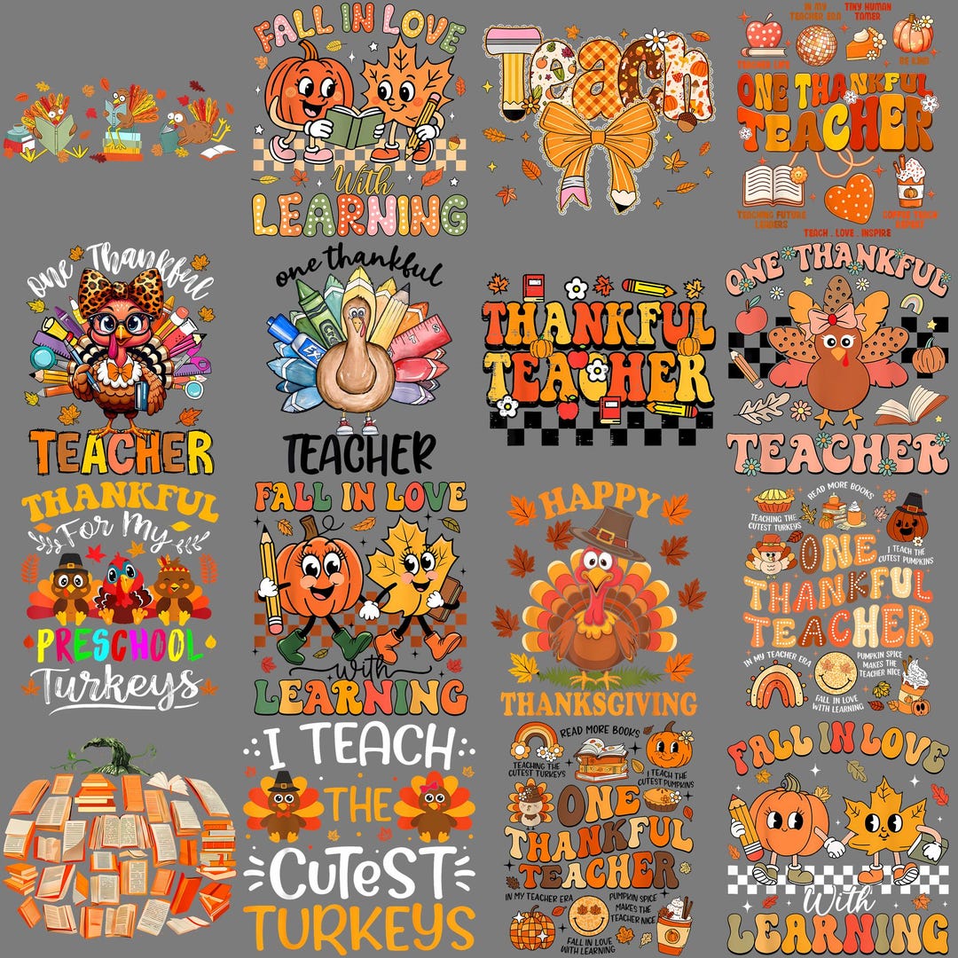 Thankful Teacher PNG, Groovy Pumpkin Coffee Book Clipart, Fall ...