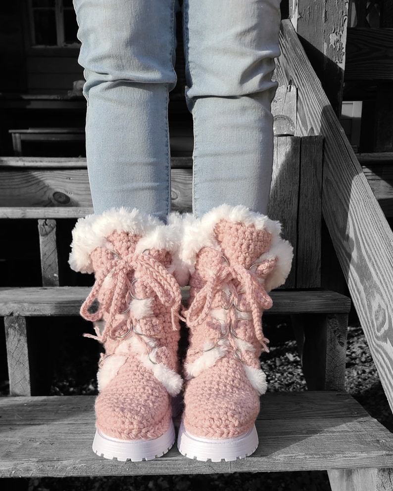 Pink Snow Bunny Boots Crochet Pattern - Lace up - Fur - 3 Different ...