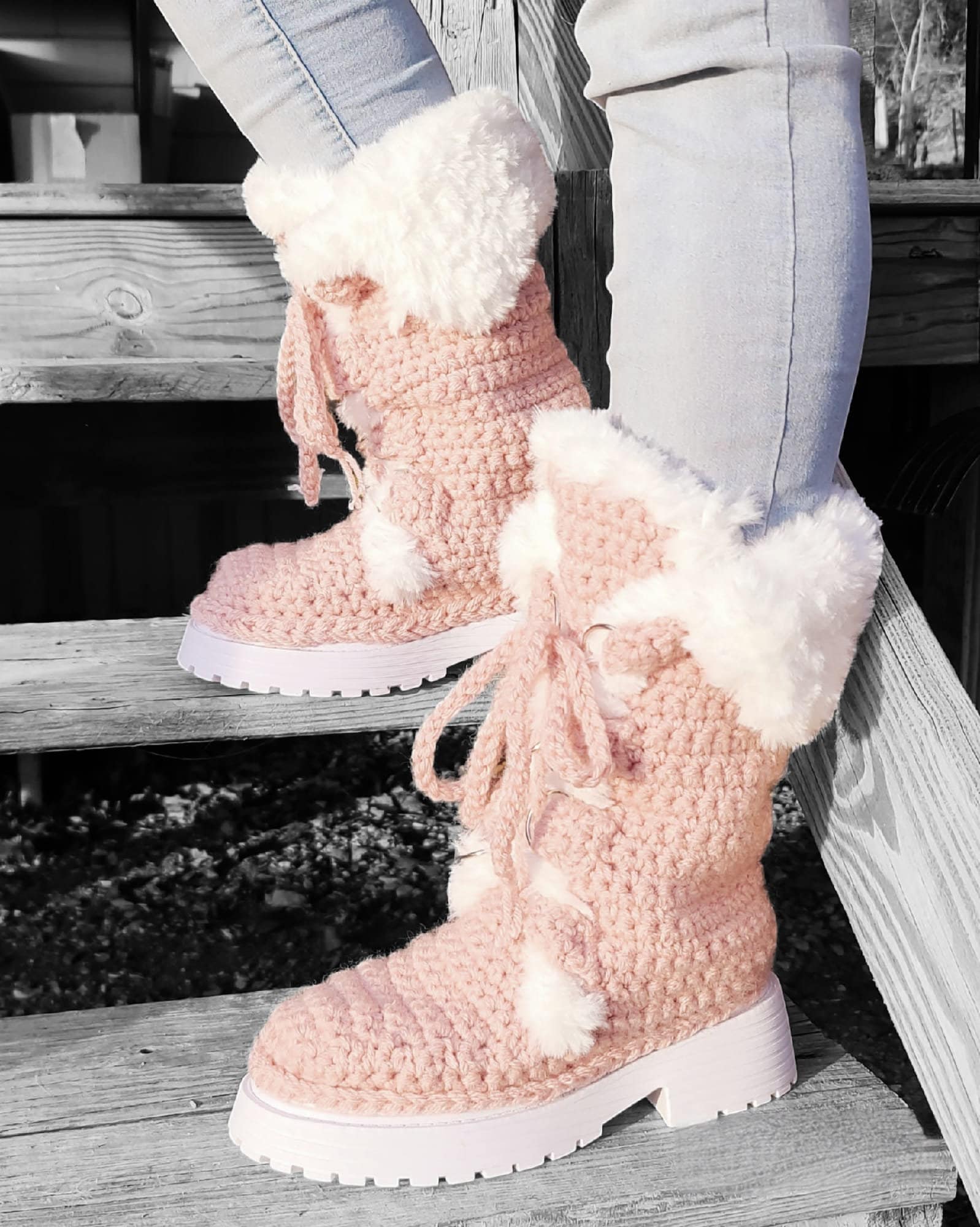 Pink Snow Bunny Boots Crochet Pattern - Lace up - Fur - 3 Different ...