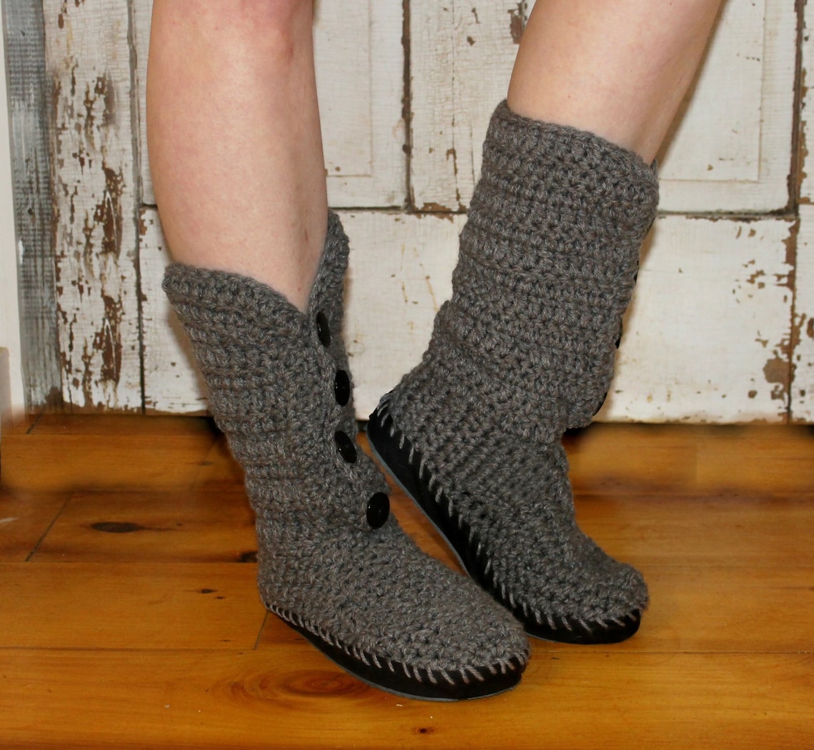 Crochet Boots Patterngray BUTTON Bootsstreet Shoes or Slippersvery Easy ...