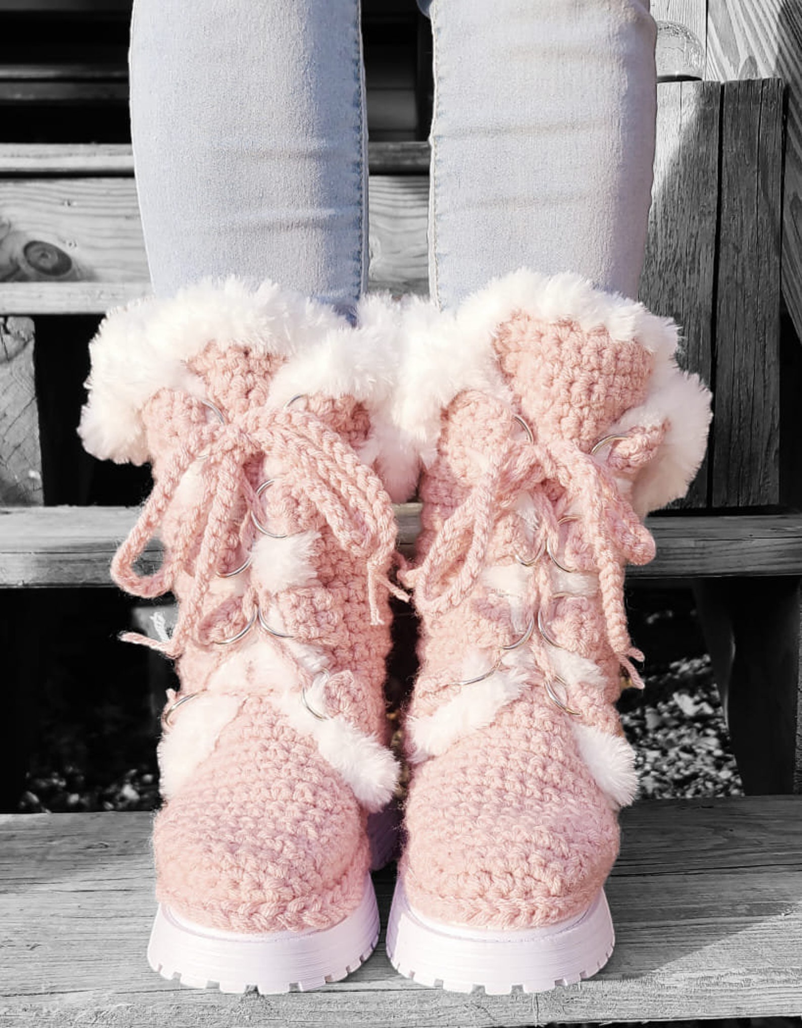 Pink Snow Bunny Boots Crochet Pattern - Lace up - Fur - 3 Different ...