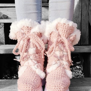 Pink Snow Bunny Boots Crochet Pattern - Lace up - Fur - 3 Different ...