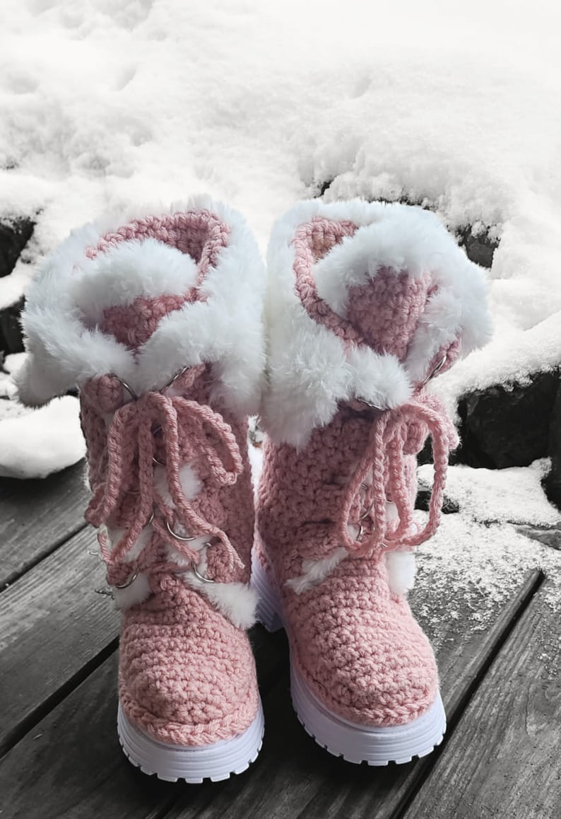 Pink Snow Bunny Boots Crochet Pattern - Lace up - Fur - 3 Different ...