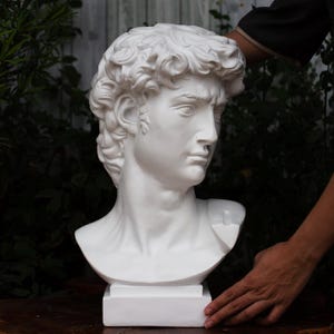 David Bust Statue: 48cm Renaissance Sculpture, White Plaster Home Decor ...