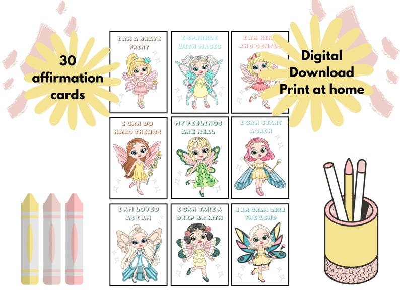 Fairy Colouring Pages, Coloured Posters and Affirmation Cards for Kids ...