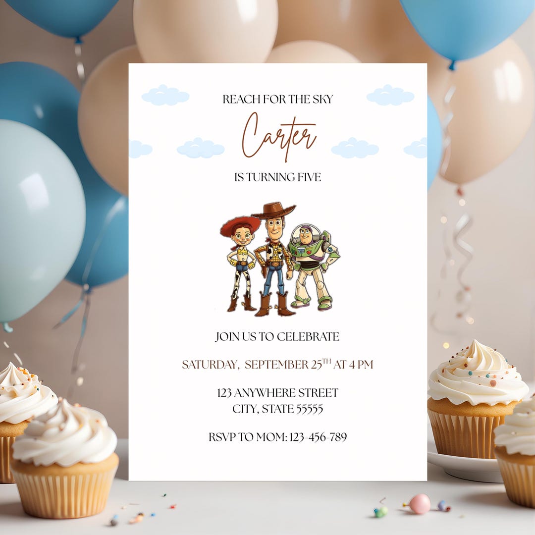 Reach for the Sky Birthday Invitation, Toy Story Birthday Party Invite ...