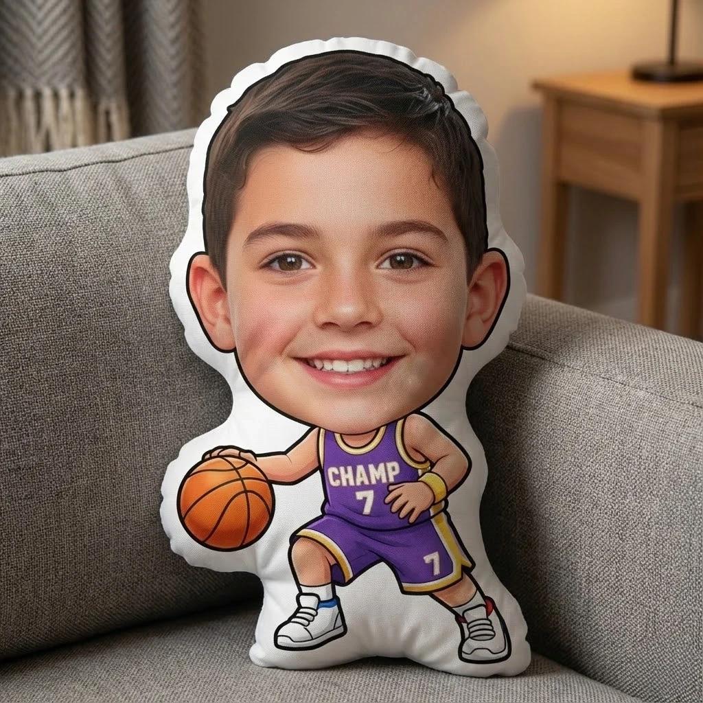 Custom Plush Basketball Pillow: Photo Face, Cartoon Athlete Design ...