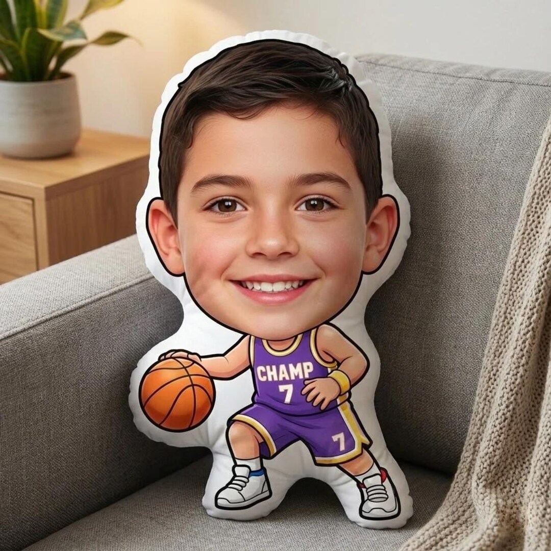Custom Plush Basketball Pillow: Photo Face, Cartoon Athlete Design ...