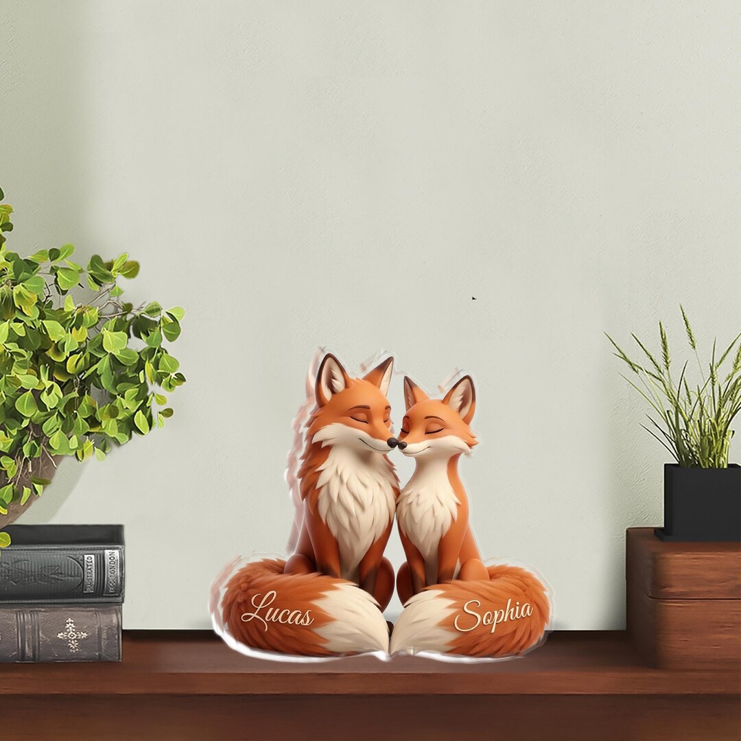 Custom Acrylic Block: Fox Couple Figurine With Personalized Names and ...