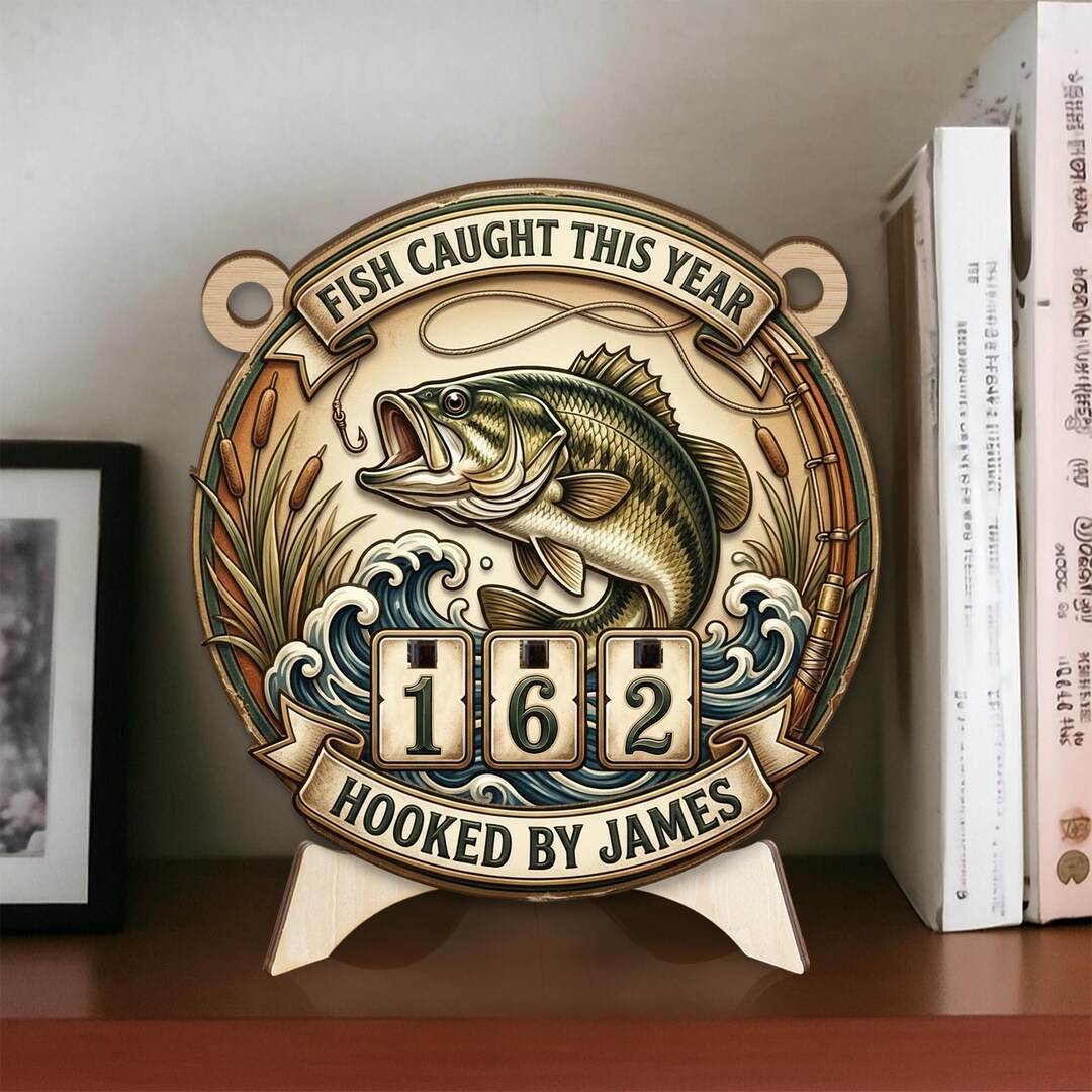 Personalized Fish Caught Tracker – Wooden Counter Display, Rotating ...