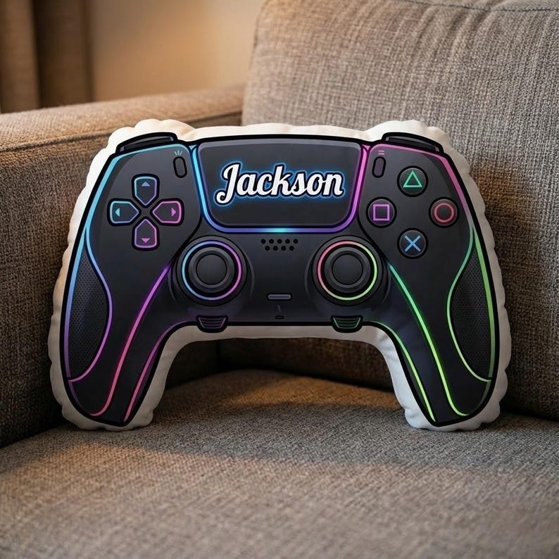 Personalized Plush Pillow: Video Game Controller Shape, Neon Outline ...