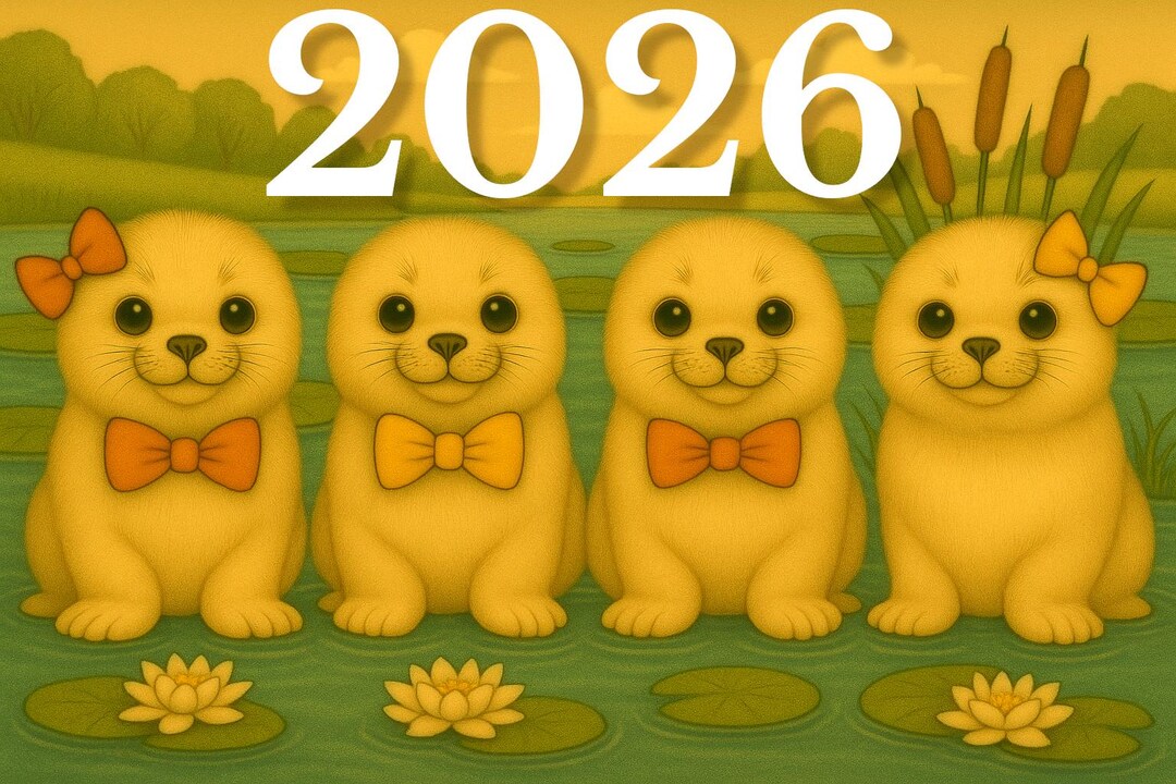 Seals Calendar 2026: Cozy Bowtie Pup Edition (printable Wall Art) - Etsy