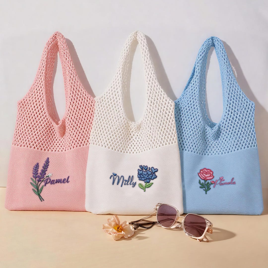 Personalized Embroidered Beach Bag:12 Color Options-birthday Flower ...