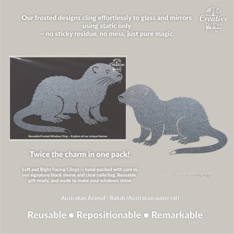Australian Water Rat - Rakali Etched Glass Animal Décor | Reusable ...