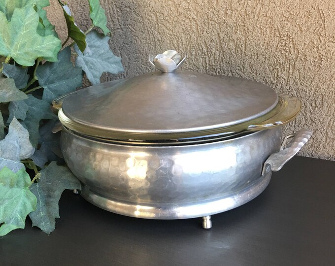 Hammered Aluminum Casserole Carrier W/ Fire King Glass Insert / Metal ...
