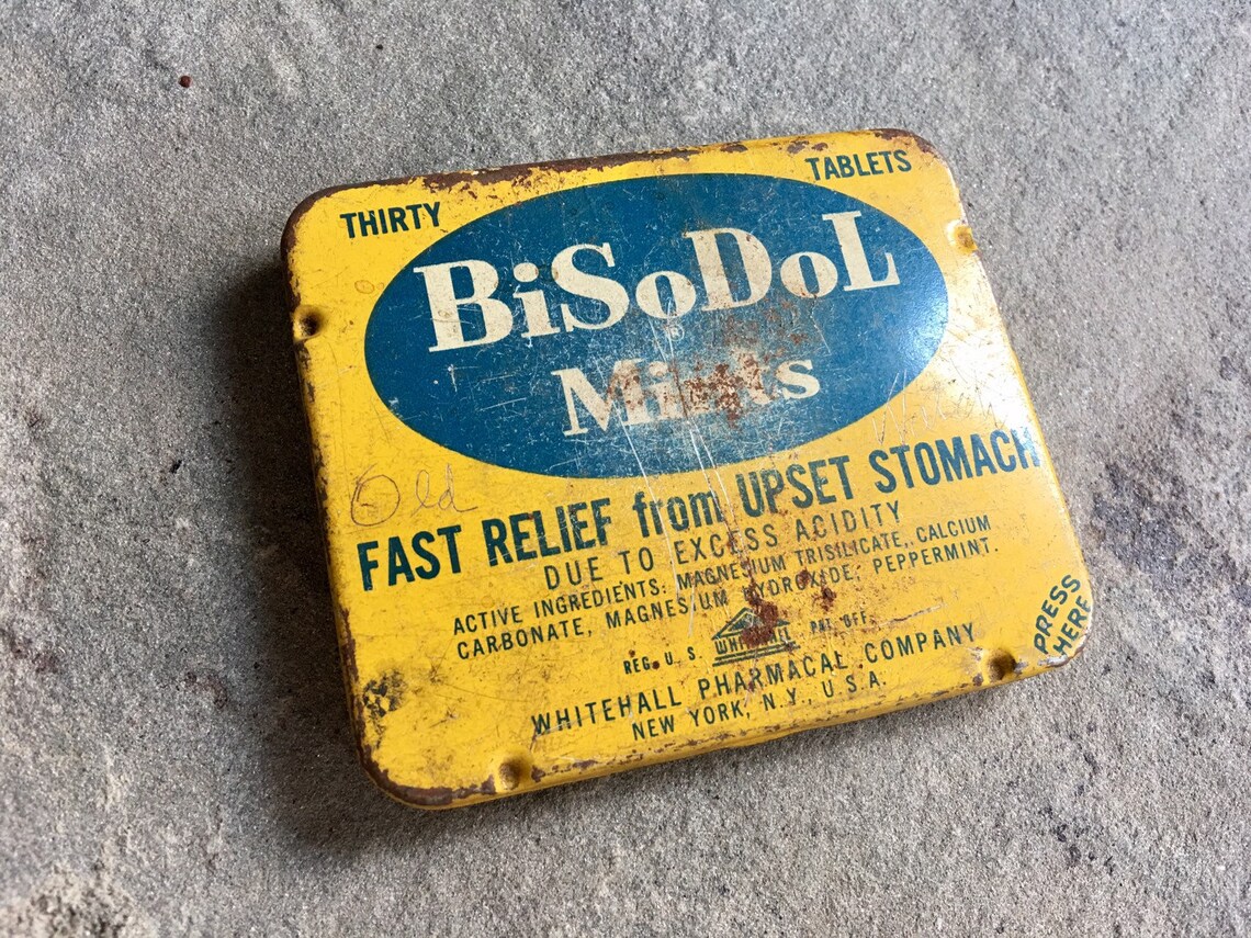 Vintage Antacids Tin, Bisodol Mints Tablets Tin, Vintage Pharmacy Tins ...