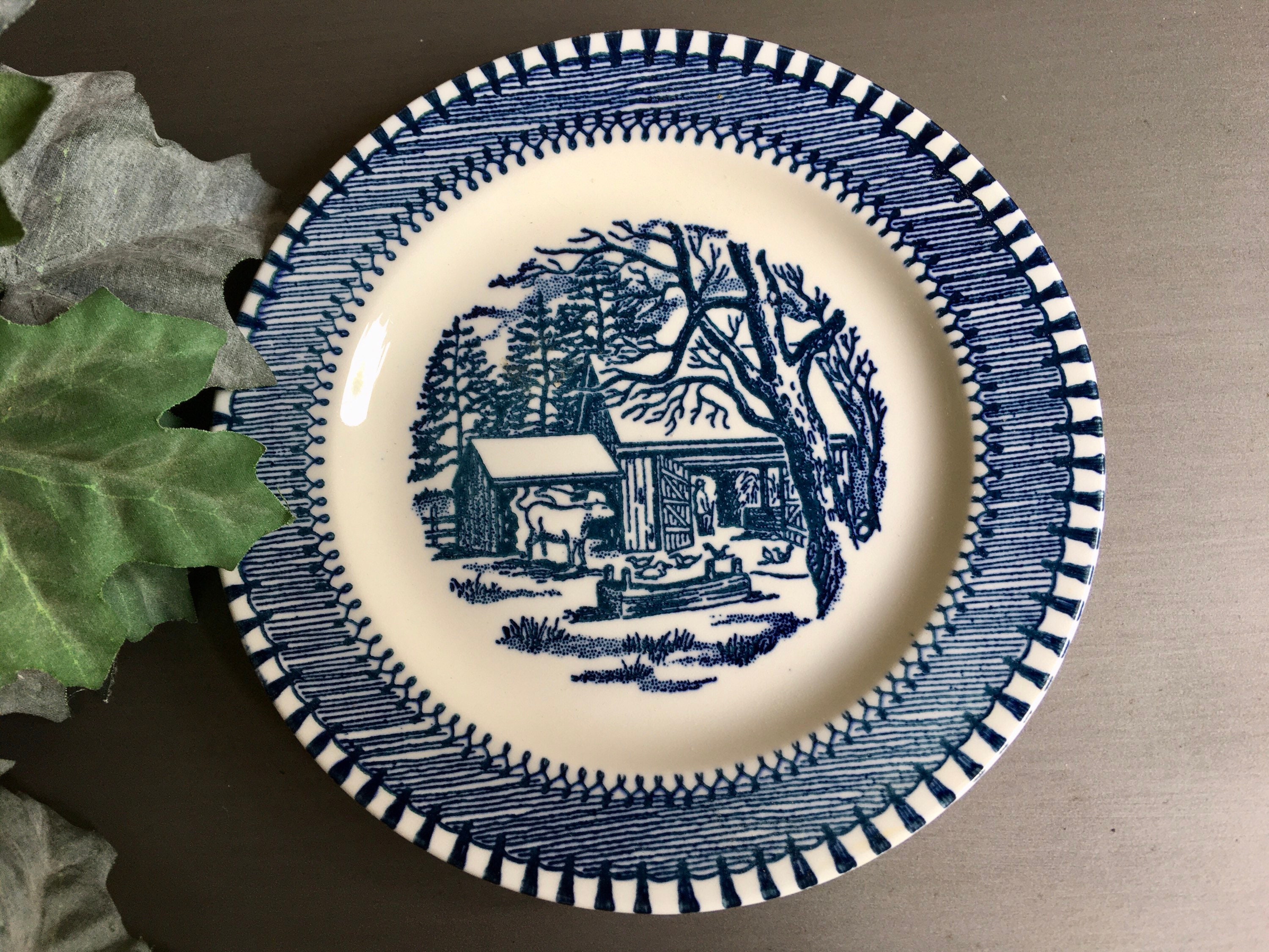set of 5 Plates MCM Country Scene Plates Vintage Knowles Twin Oaks ...
