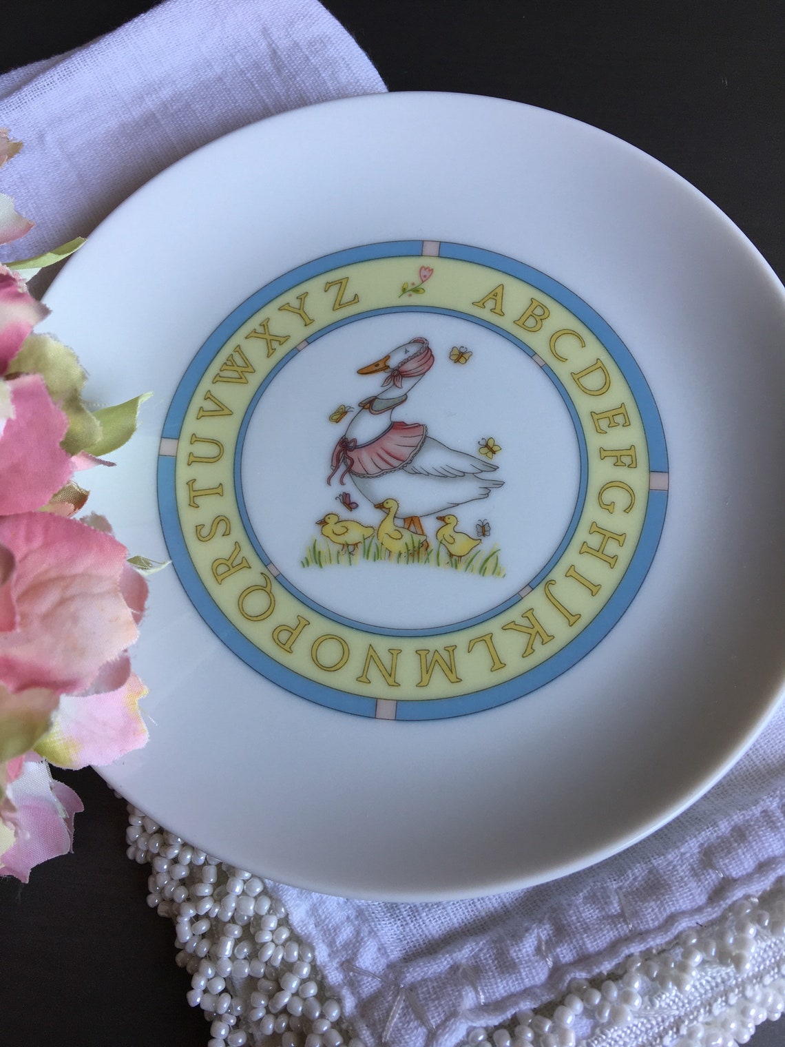 Childrens Plate and Bowl, Children's Alphabet Dishes, Mother Goose ...