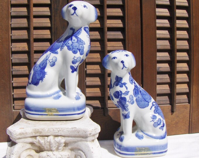 Vintage Porcelain Dogs Blue & White Dog Figurines - #3261 - Etsy