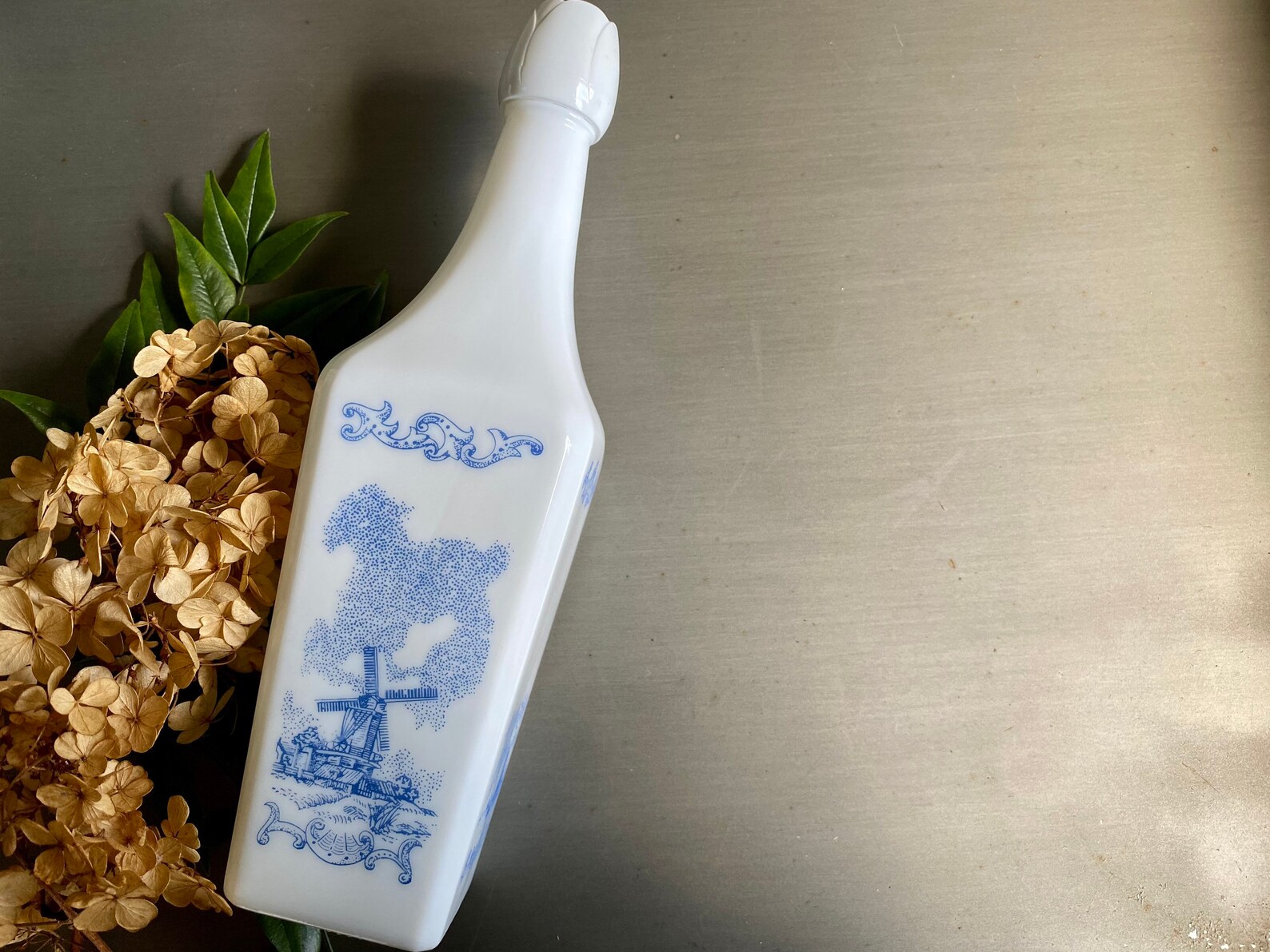 Milk Glass Liquor Bottle, Windmill Bottle, Vandermint Liqueur Bottle - Etsy