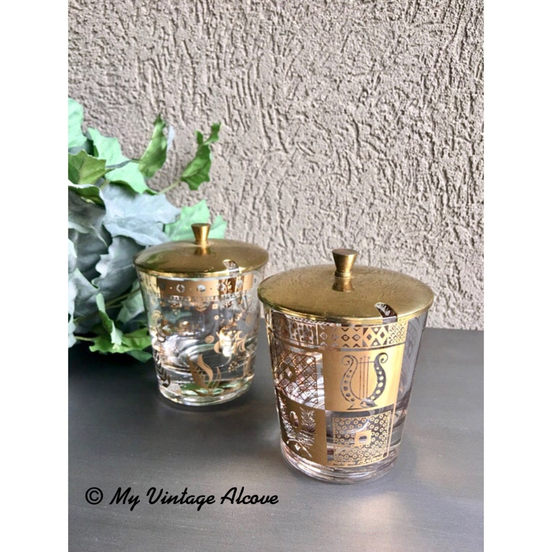 Georges Briard Glassware Jars With Brass Lids Set 2 - Etsy