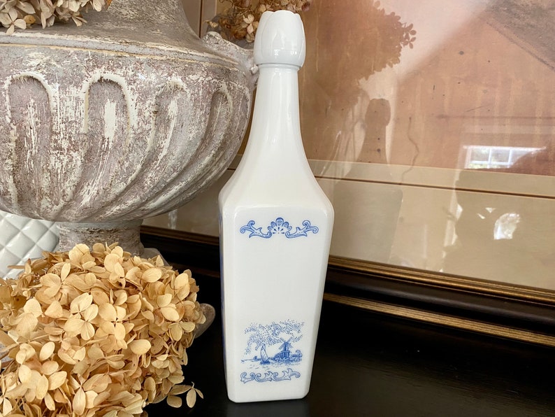 Milk Glass Liquor Bottle, Windmill Bottle, Vandermint Liqueur Bottle - Etsy