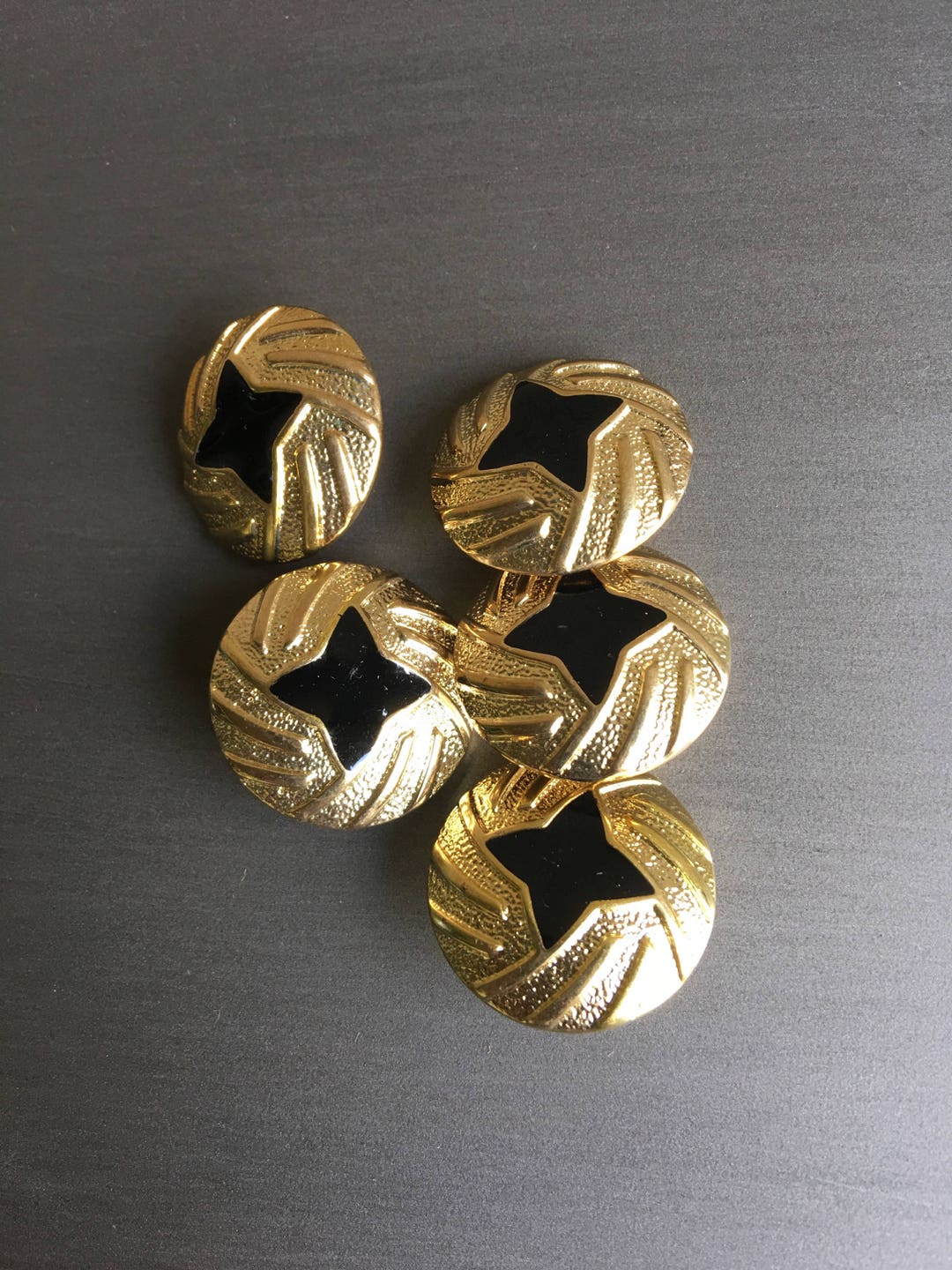 Black Star Buttons, Black and Gold Buttons, Vintage Shank Buttons ...