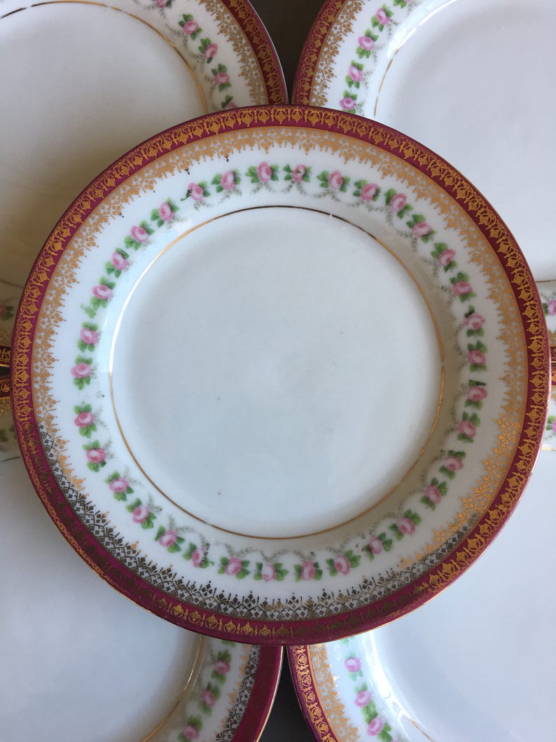 Burgundy Bread Plates, Antique Bread Plates, Jean Pouyat Limoges ...