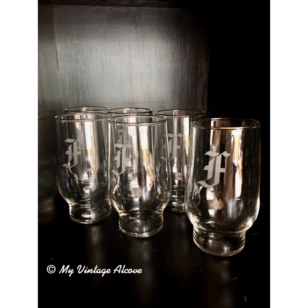 Personalized Bar Glasses, Monogrammed F, Etched Monogram Glasses - Etsy