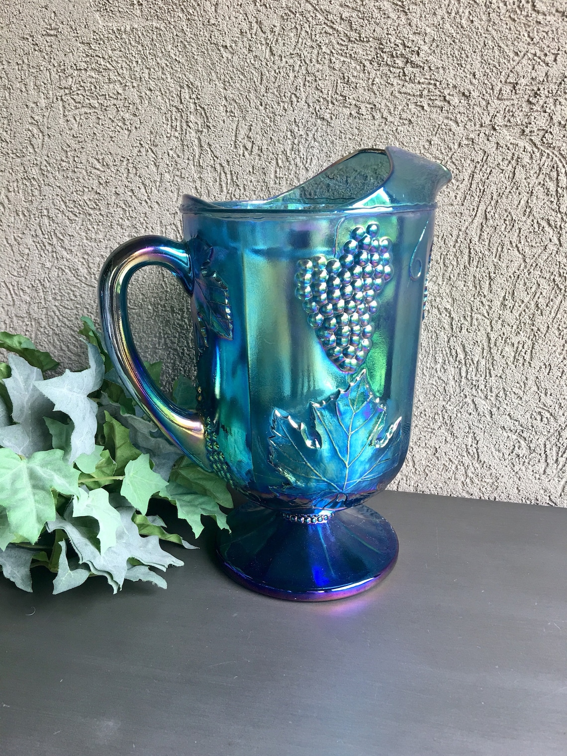 Blue Carnival Glass Pitcher Blue Grape Carnival Glass - Etsy