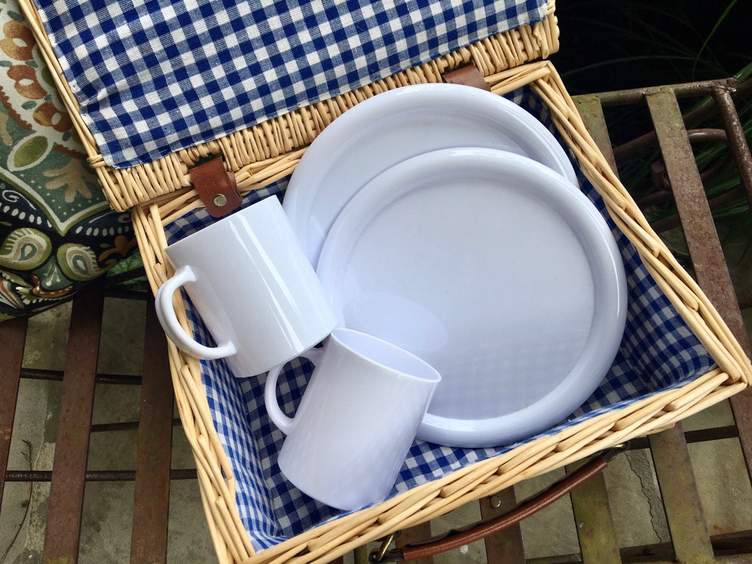 Picnic Basket Set for 2, Vintage Picnic Basket With Dishes, Picnic Set ...