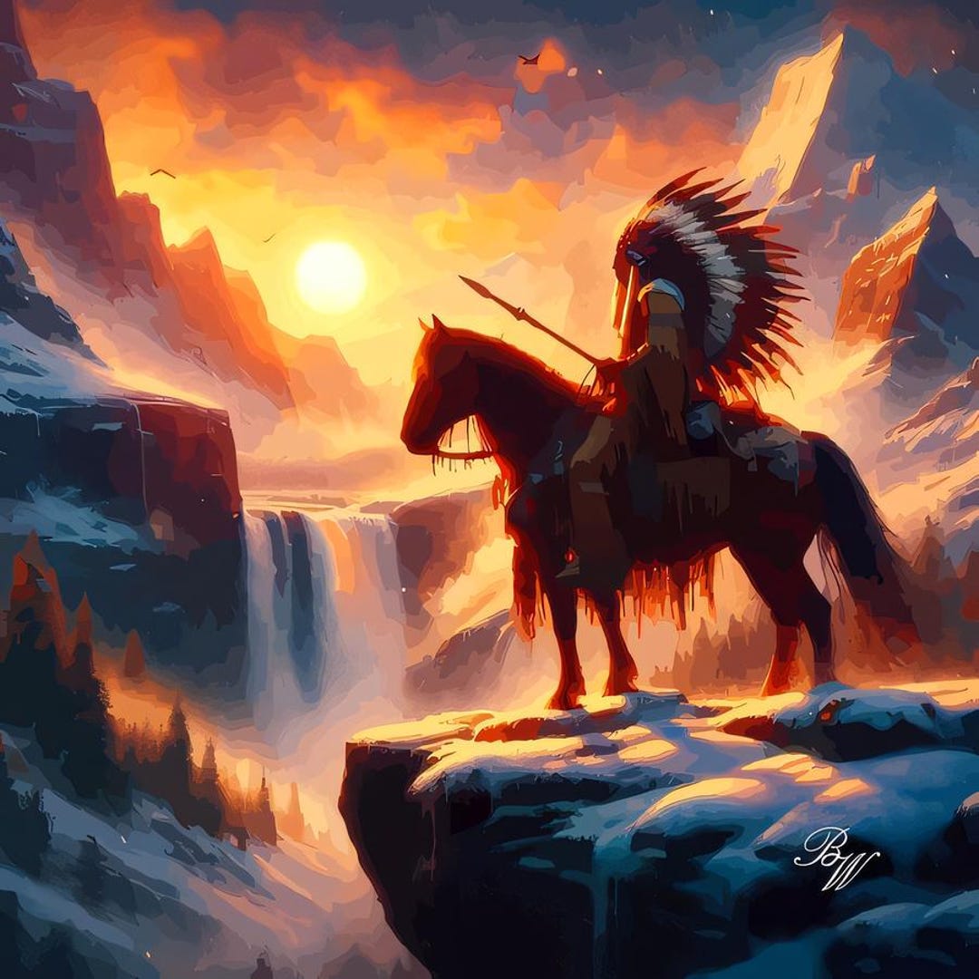 Native American Indian by Waterfall 4 - Etsy