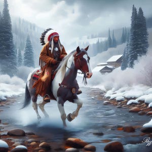 Native American Indian Crossing a Stream 24 - Etsy