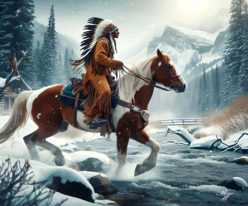 Native American Indian Crossing a Stream 14 - Etsy
