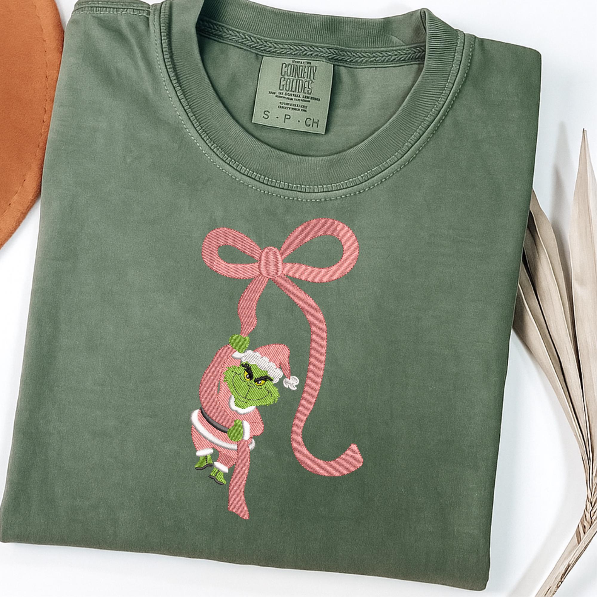 Grinch Christmas Bow Embroidery Design Grinchy Embroidery Design ...