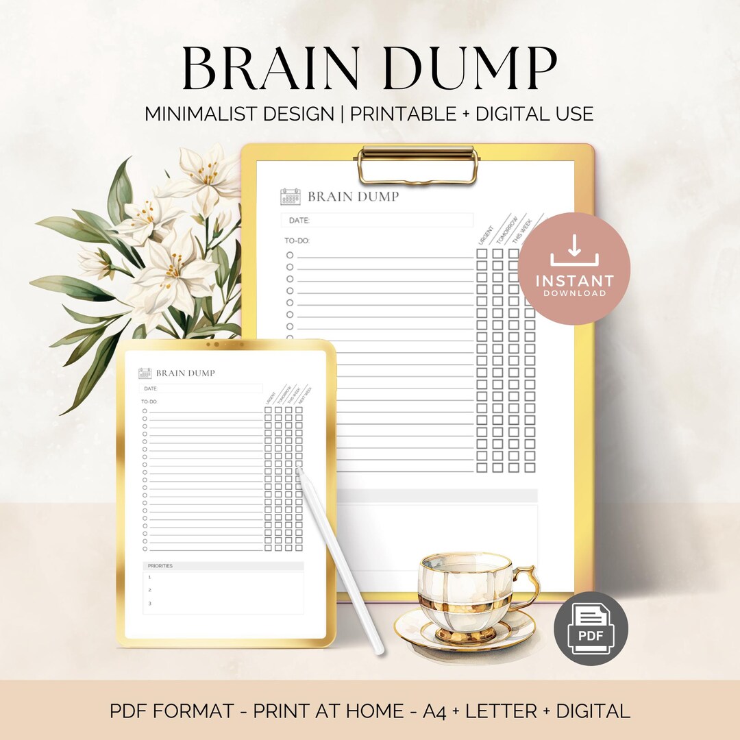 Digital Brain Dump To-do List Printable - Thought Organizer - Focus ...