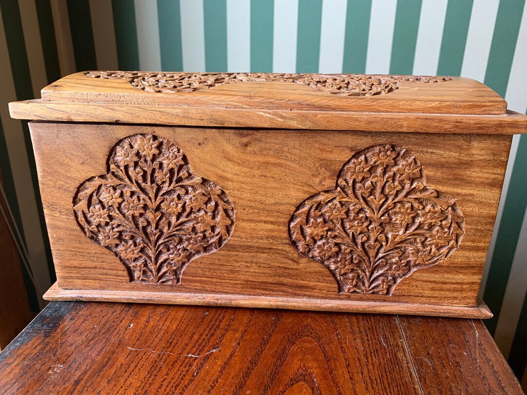 Archana Craftsman Hand Carved Wood Chest Made in India Solid and Heavy ...