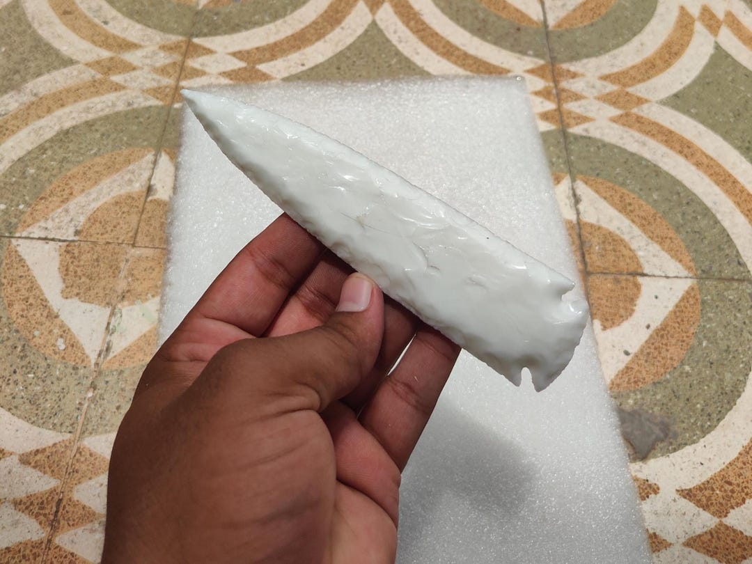 6" White Jade Flint Arrowhead | Native Style Handmade Gemstone ...