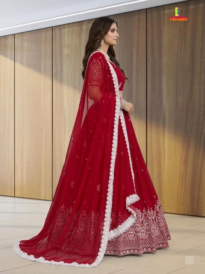 Red Lehenga Choli With Dupatta Sequence& Thread Work Bridesmaids Wear ...