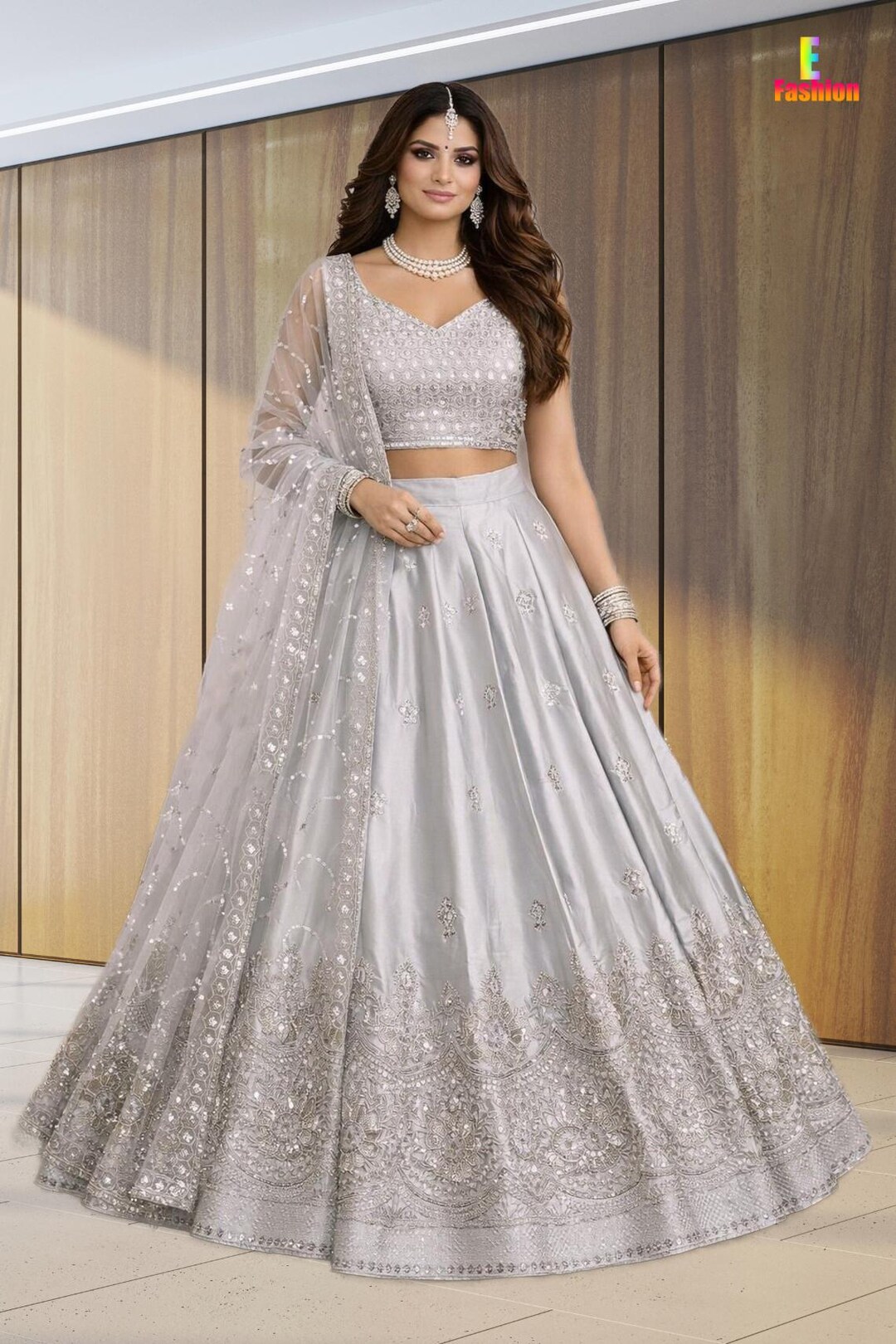 Silver Grey Color Lengha for Women Sequence Work Trending Lehenga ...