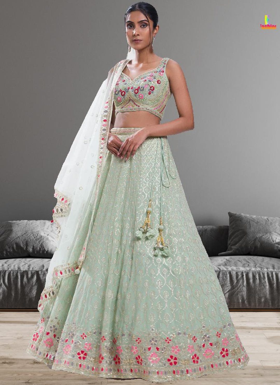 Pastel Green Lehenga Choli Indian Wedding Lehenga Bridesmaid Lshenga ...