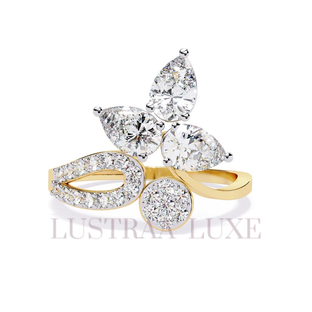 Pear Cut Diamond Multi Stone Ring –unique Cluster Engagement Ring ...
